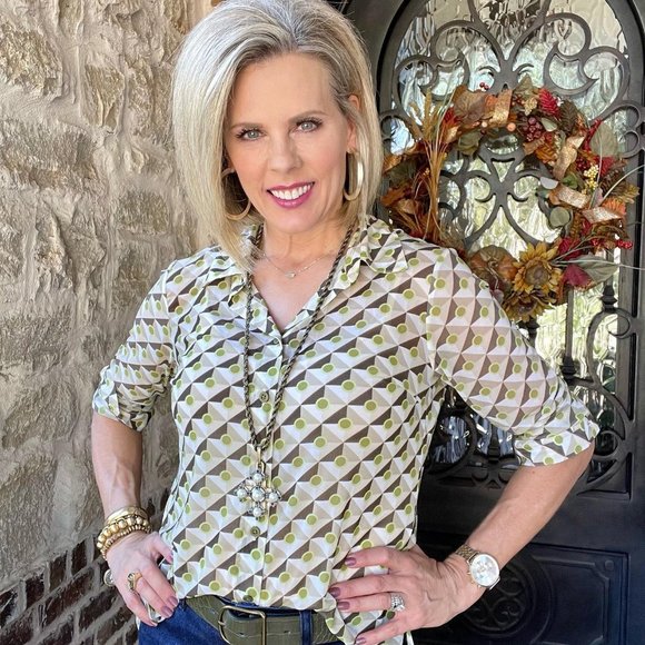 CAbi | Tops | Cabi 4336 Mosaic Mesh Top Fall 222 Size Medium Euc | Poshmark